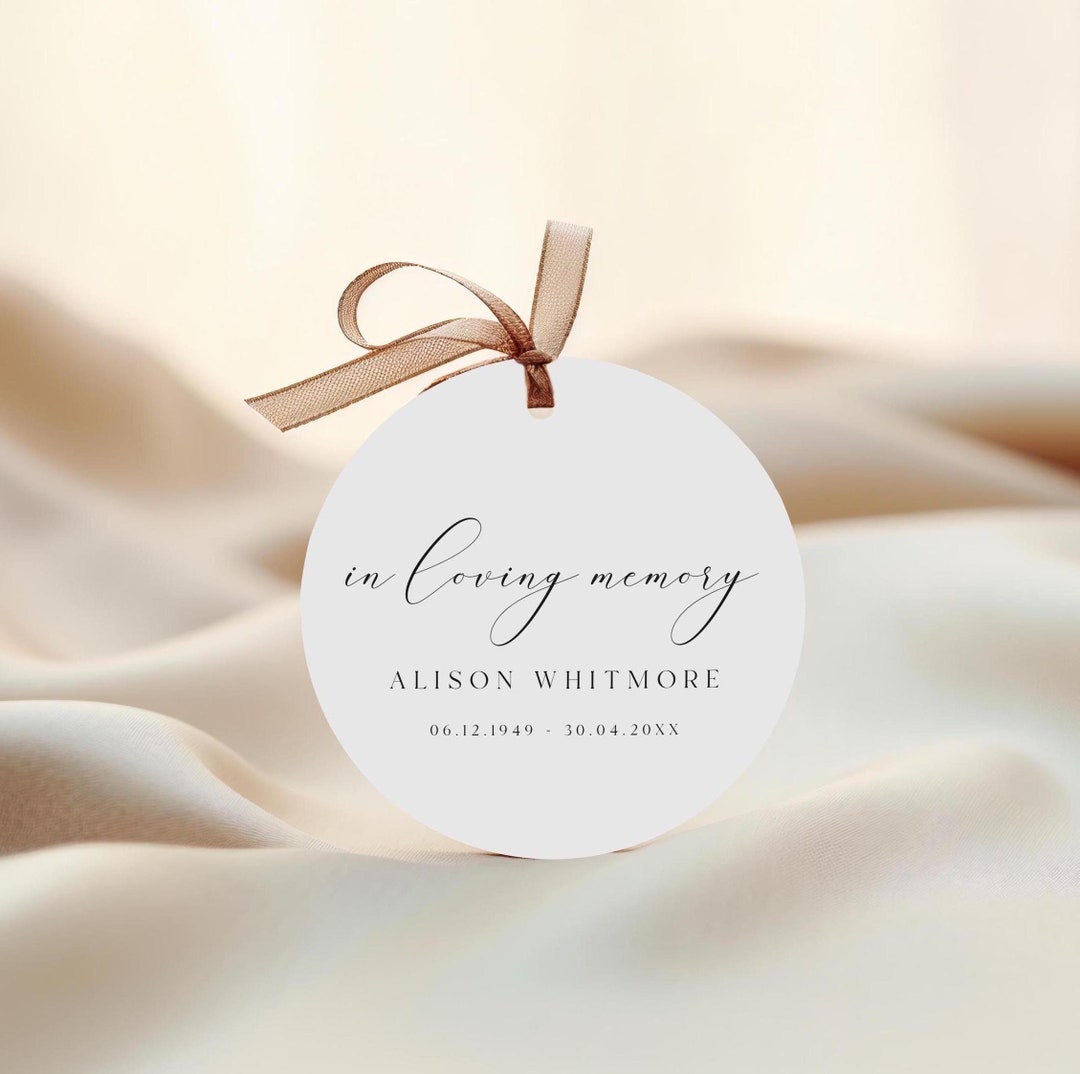 Memorial Gifts Tag Template, Elegant Funeral Favors Tag, in Loving ...
