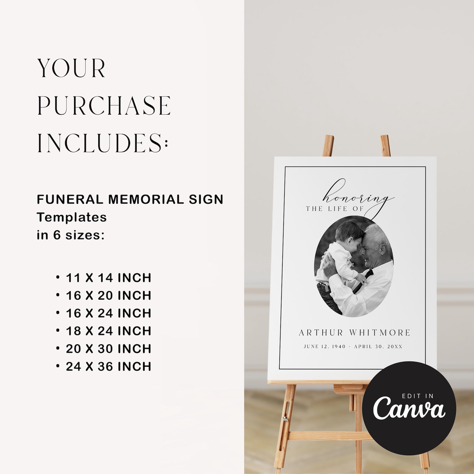 Printable Funeral Sign, Photo Celebration of Life Welcome Sign, Canva ...