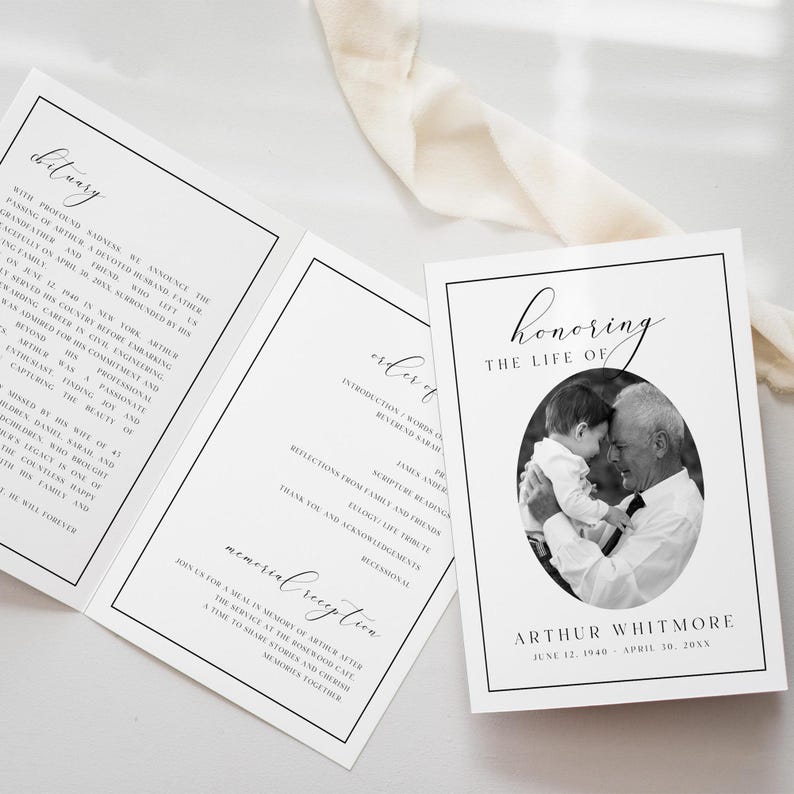 Elegant Funeral Program Template: Canva Celebration of Life Program ...