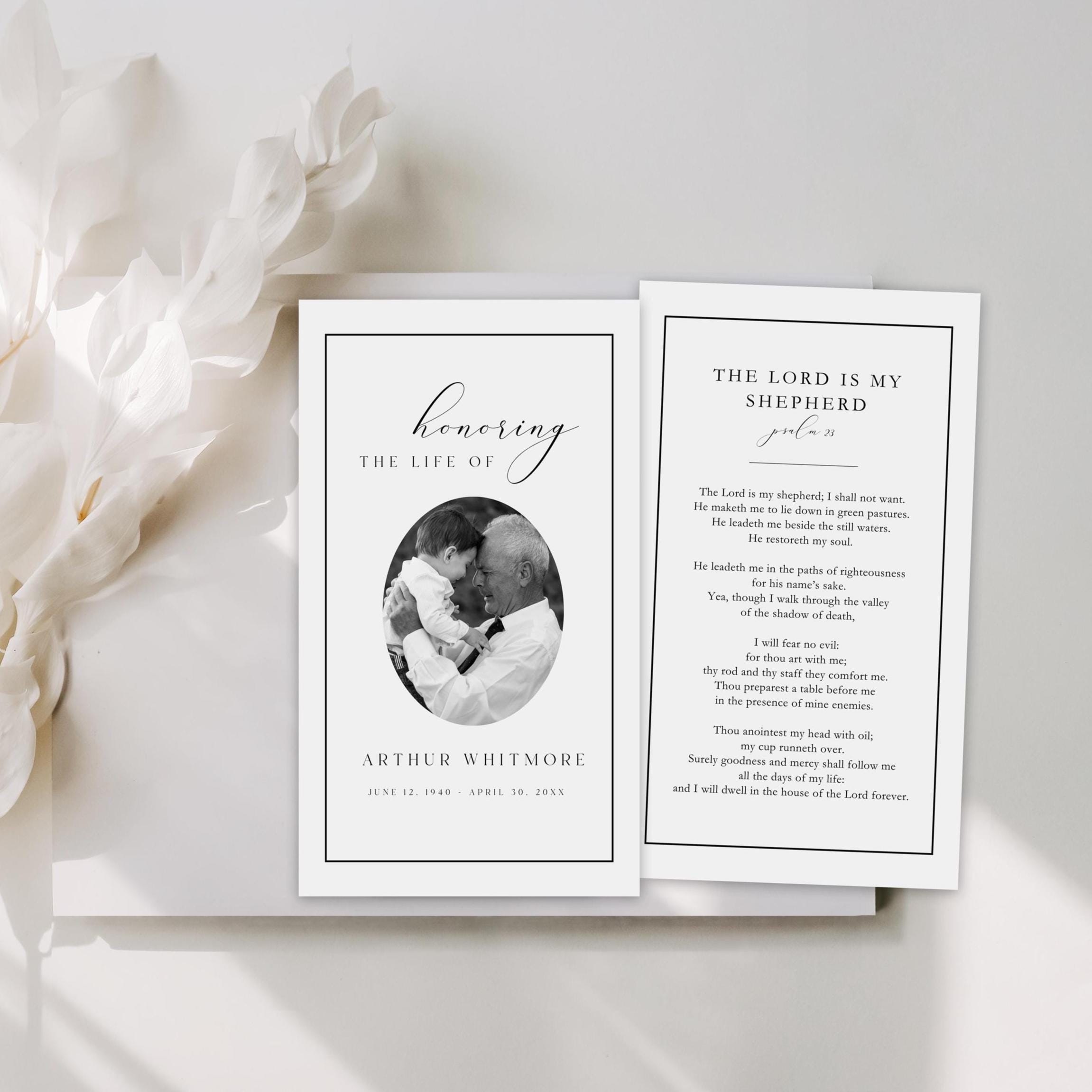Psalm 23 Funeral Prayer Card Template: Customizable Memorial (instant ...