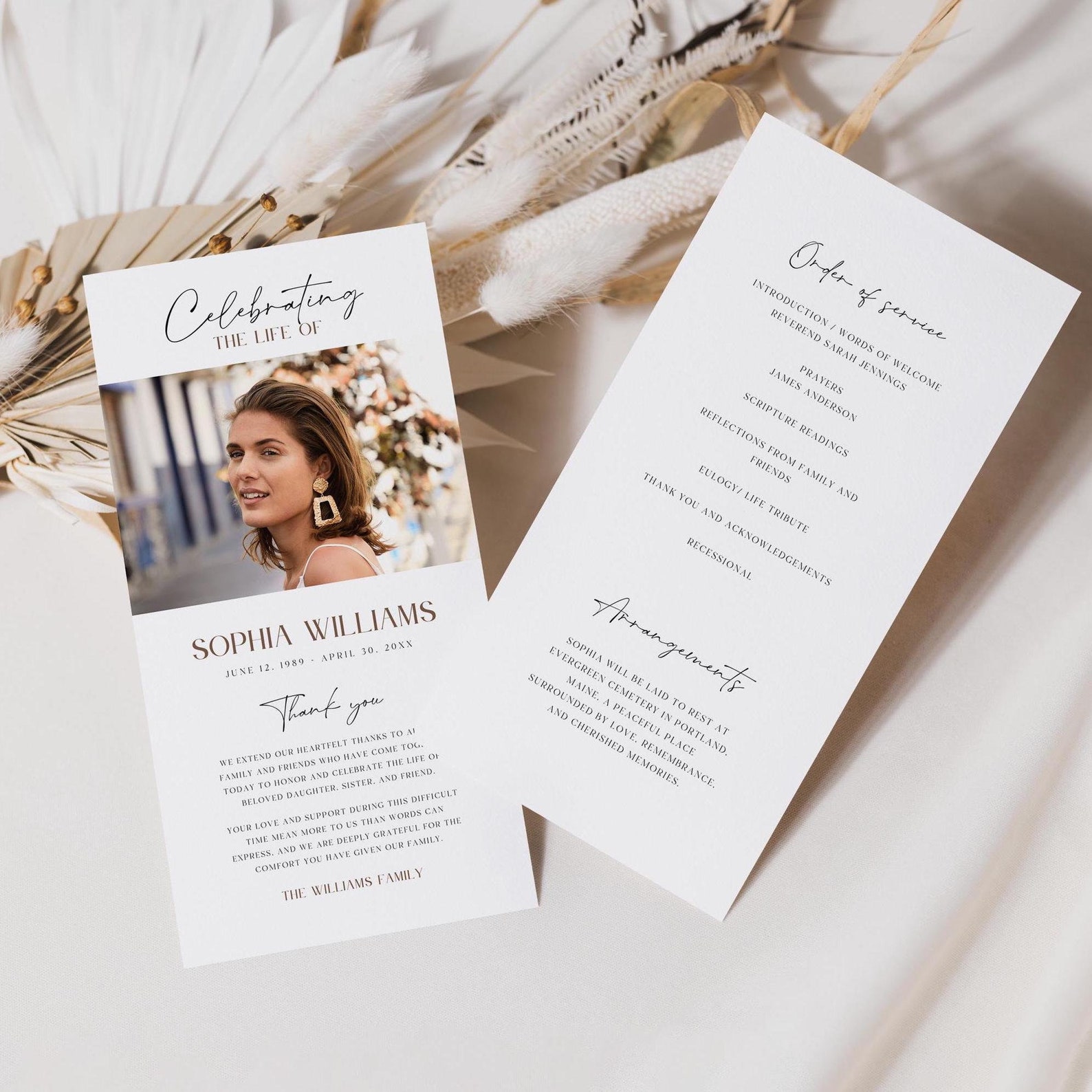Double-sided Funeral Program Template: Canva Celebration of Life ...