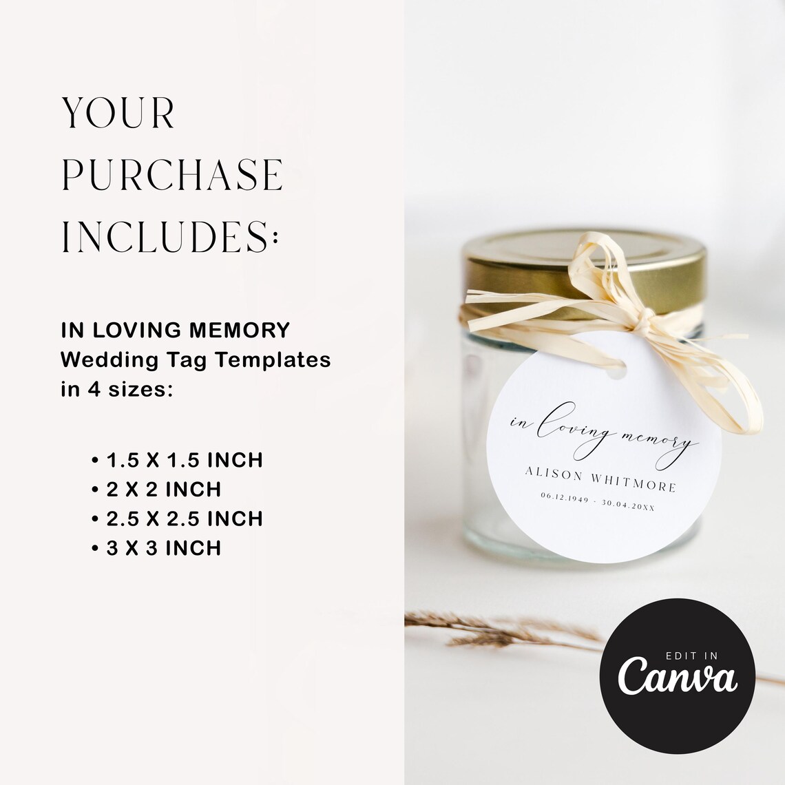 Memorial Gifts Tag Template, Elegant Funeral Favors Tag, in Loving ...