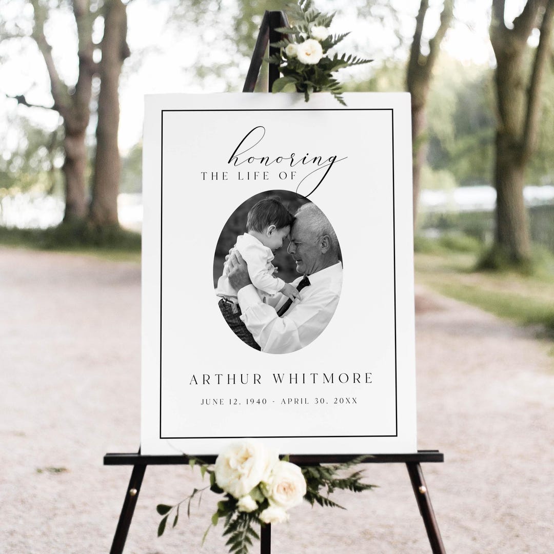 Printable Funeral Sign, Photo Celebration of Life Welcome Sign, Canva ...