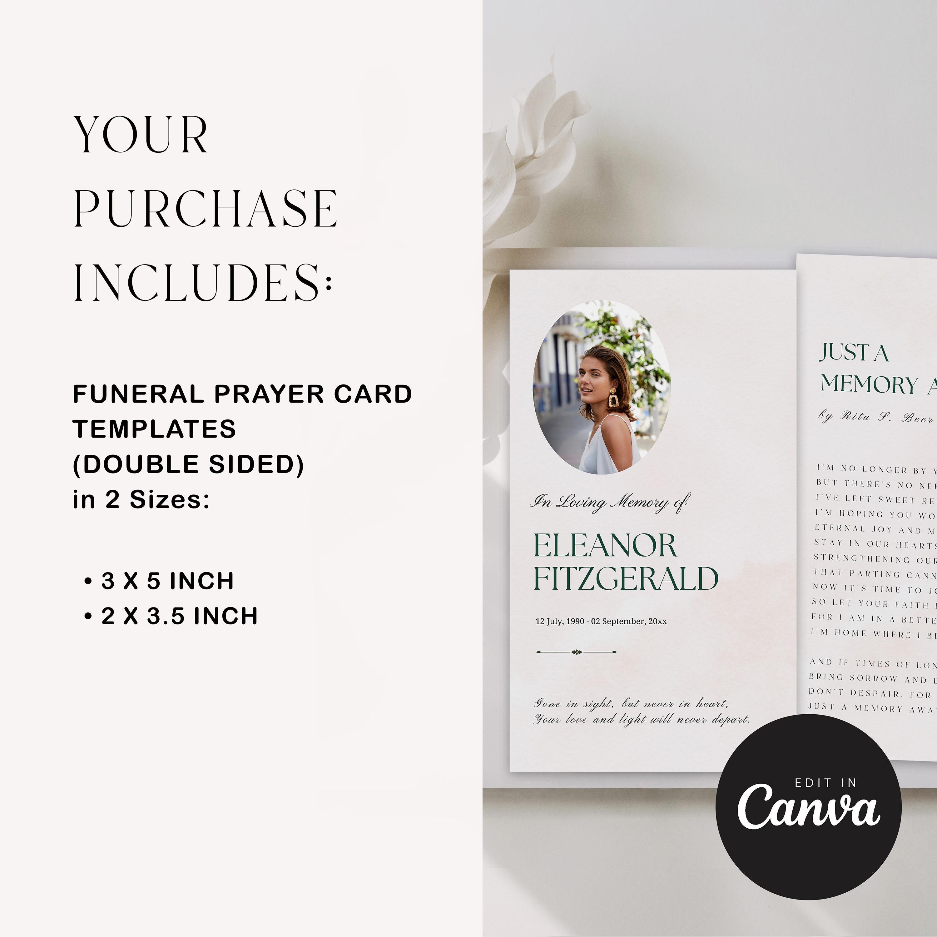 Blush Funeral Prayer Cards Template, Canva Celebration of Life, Memorial Prayer Cards for ...