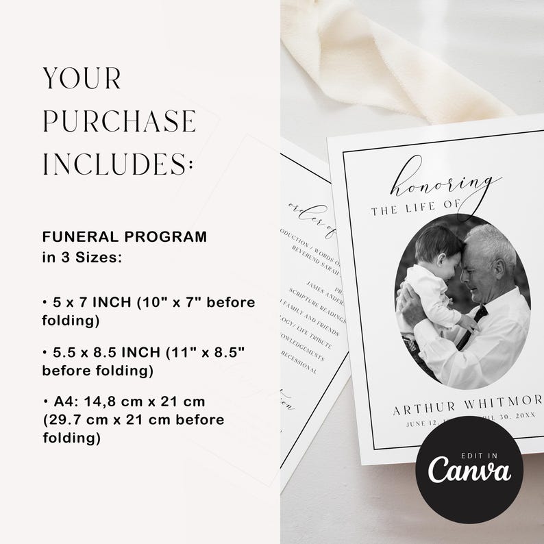 Elegant Funeral Program Template: Canva Celebration of Life Program ...