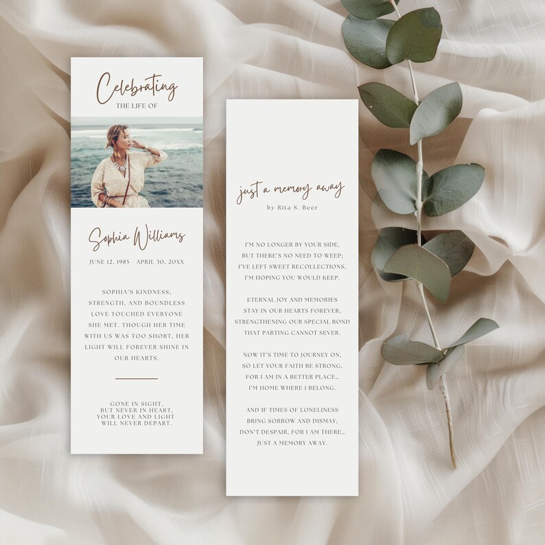Modern Funeral Bookmark Template: Canva Memorial Keepsake (instant ...