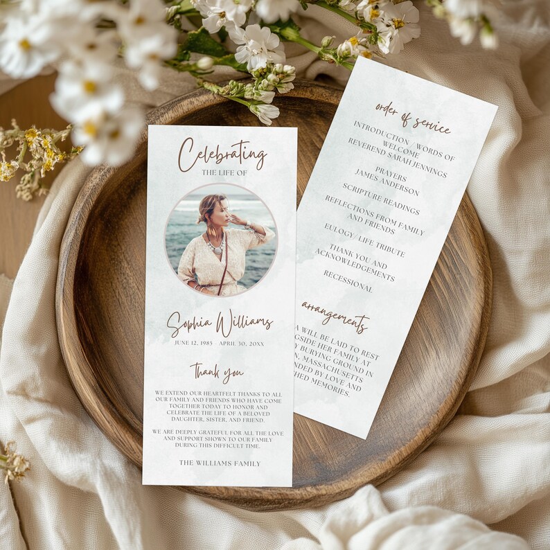 Seaside Funeral Program Template, Canva Celebration of Life Funeral ...