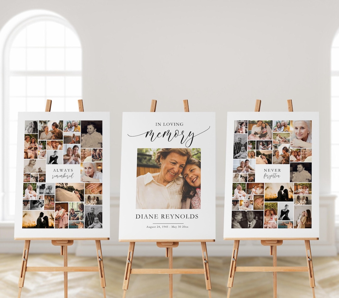 Photo Tribute Set: Funeral Collage Template, Canva Editable (set of 3 ...