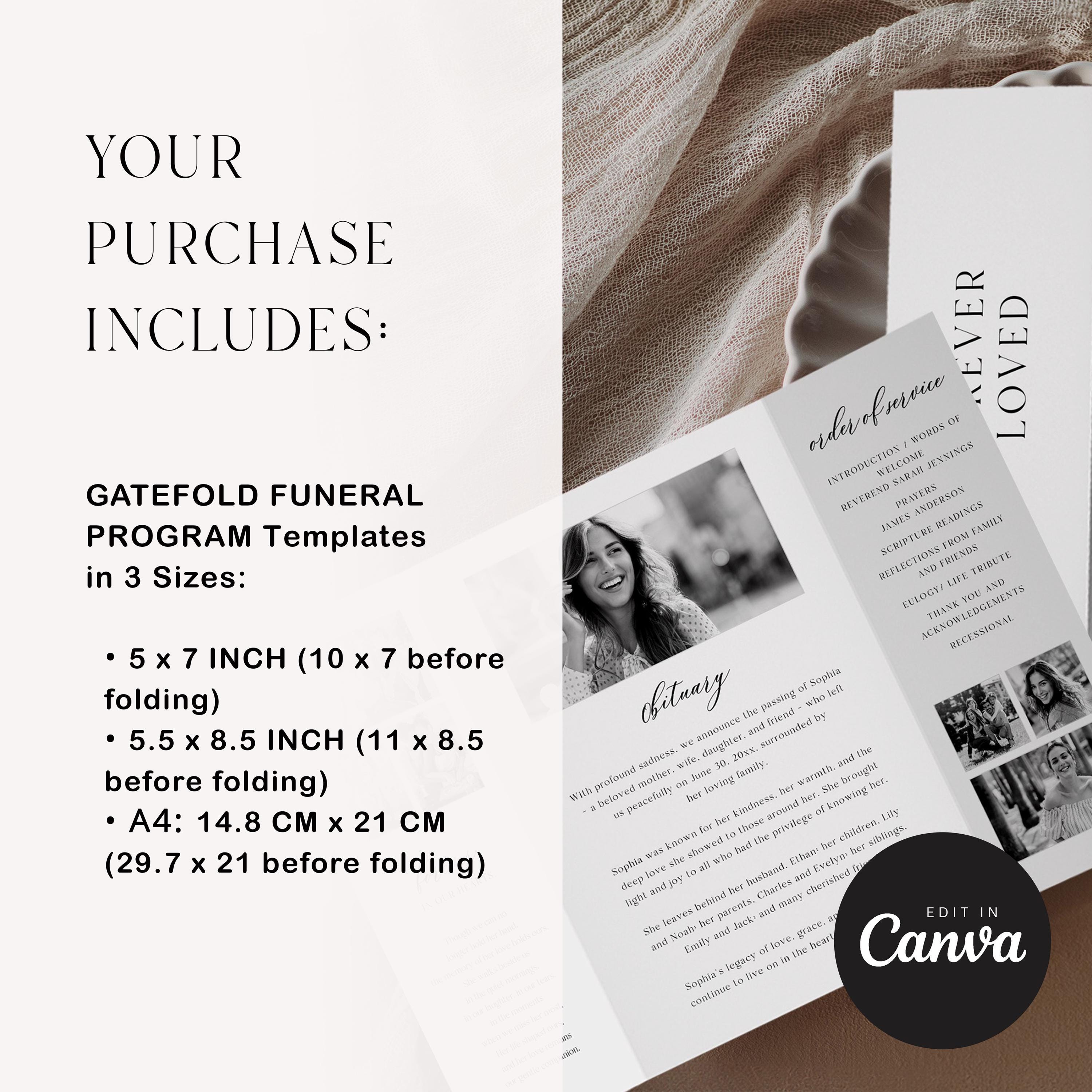 Gatefold Funeral Program Template Canva Celebration Of Life Brochure