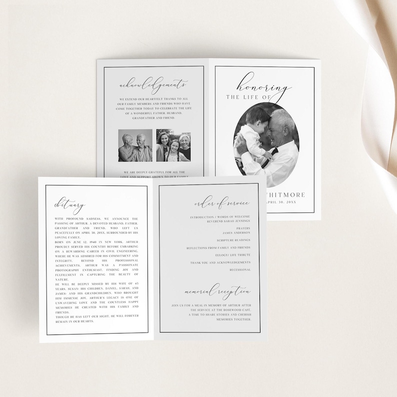 Elegant Funeral Program Template: Canva Celebration of Life Program ...