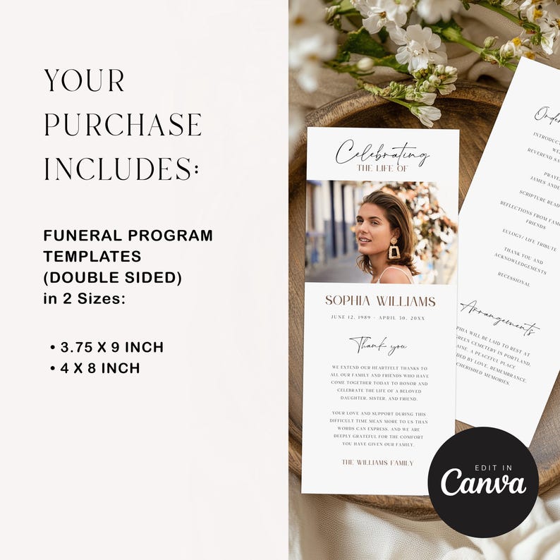 Double-sided Funeral Program Template: Canva Celebration of Life ...