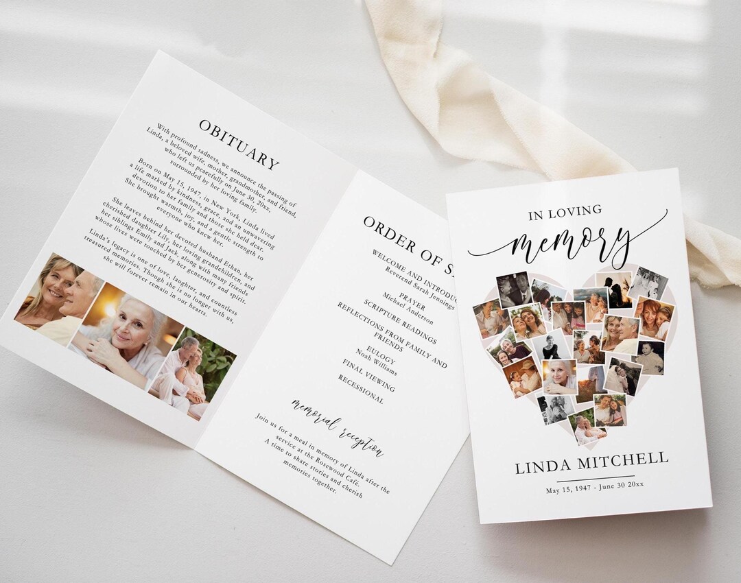 Photo Collage Funeral Program Template: in Loving Memory, Instant ...