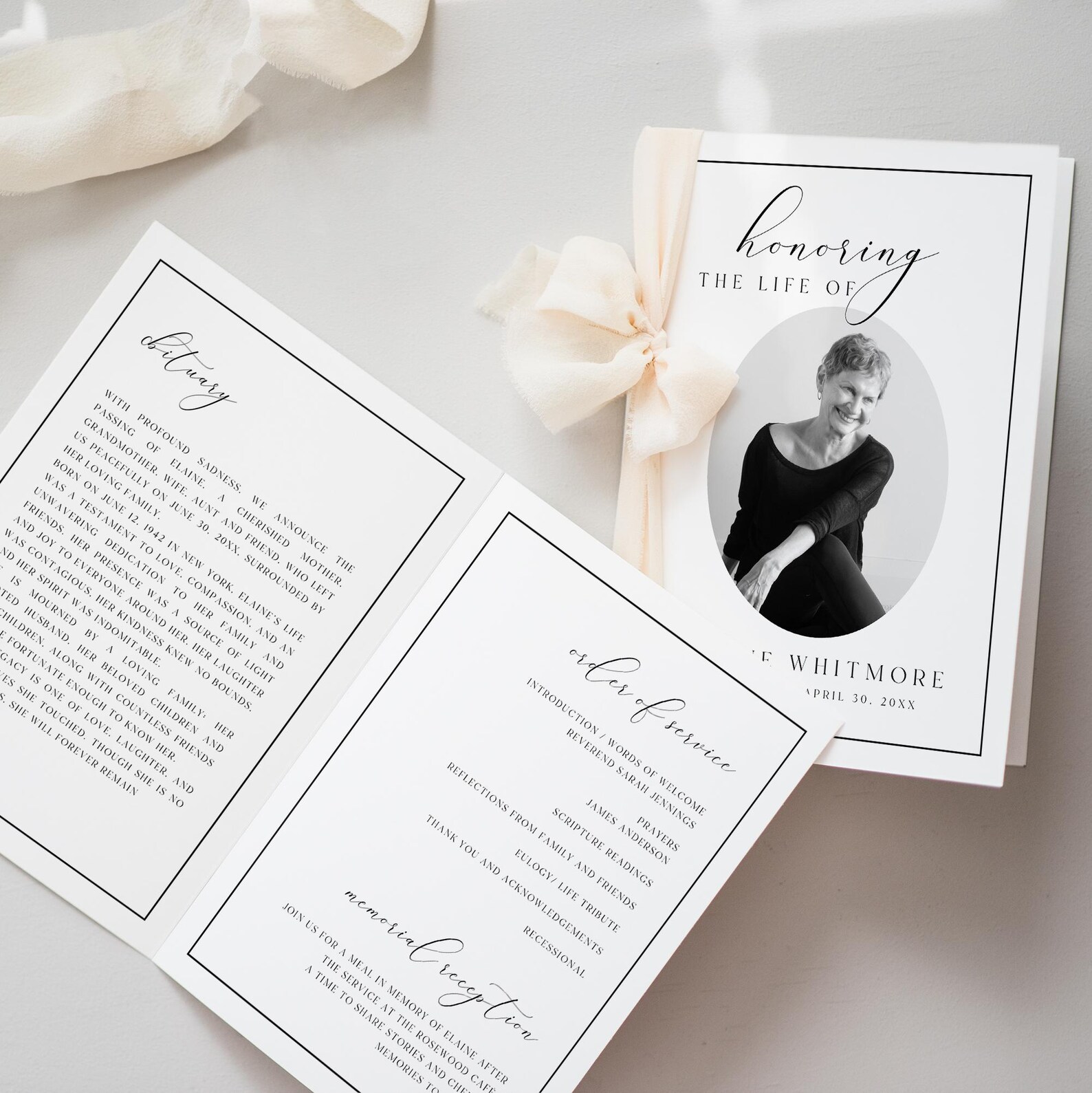 Classic Funeral Program for Women: Celebration of Life (canva, Instant ...