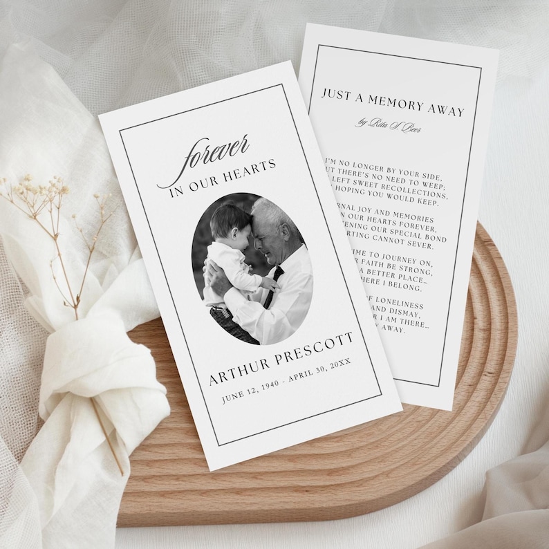 Funeral Prayer Card Template: Forever in Our Hearts, Canva Printable - Etsy