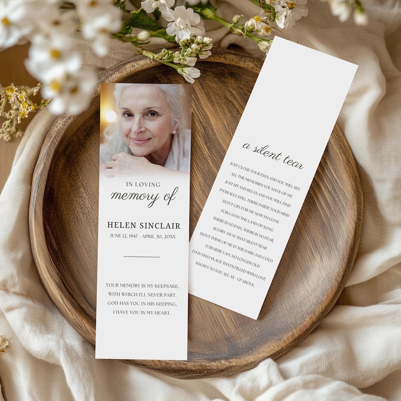 Classic Funeral Bookmark Template: Canva Memorial Keepsake (instant ...
