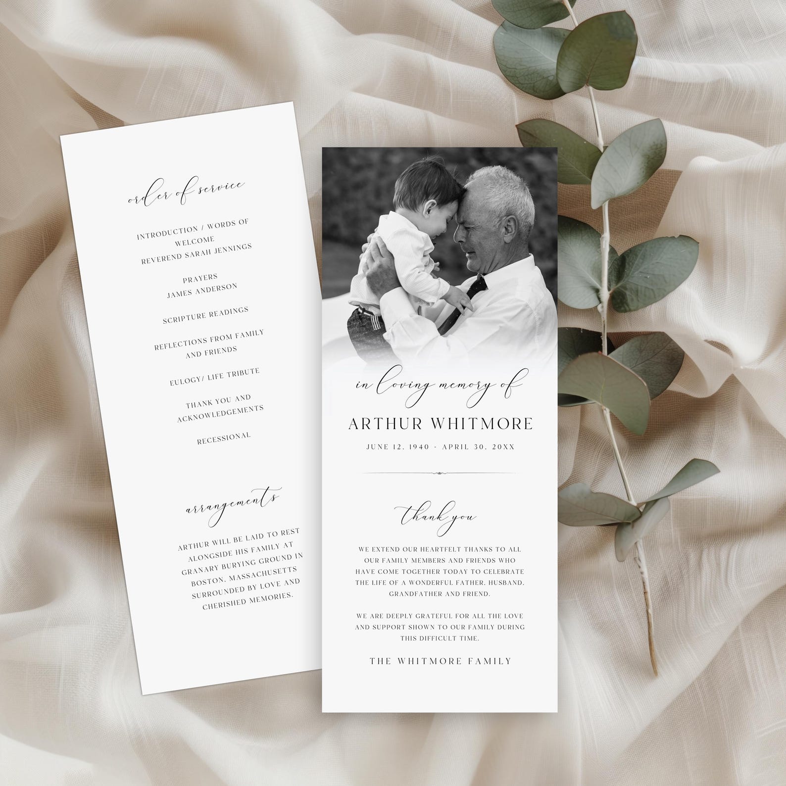 Elegant Double-sided Funeral Program Template, in Loving Memory, Canva ...