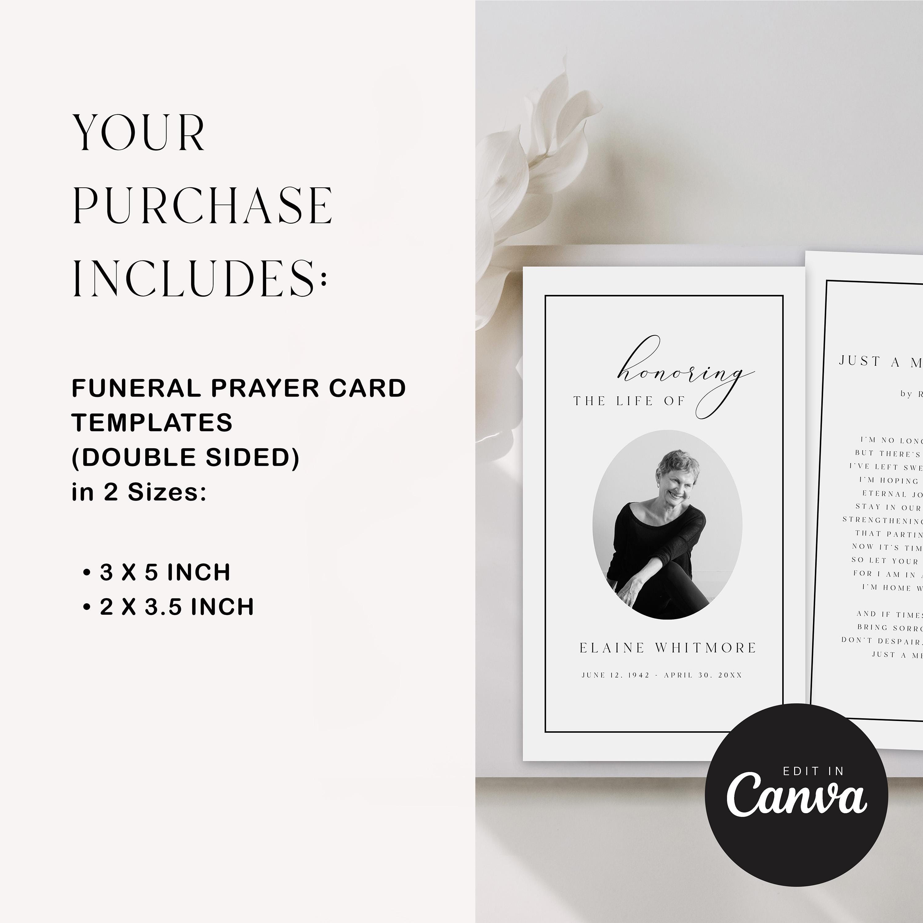 Editable Memorial Prayer Card Template: Celebration of Life (canva ...