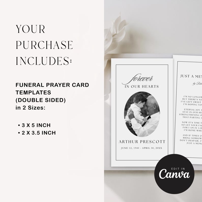 Funeral Prayer Card Template: Forever in Our Hearts, Canva Printable - Etsy