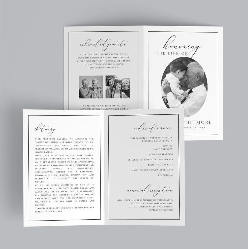 Elegant Funeral Program Template: Canva Celebration of Life Program ...