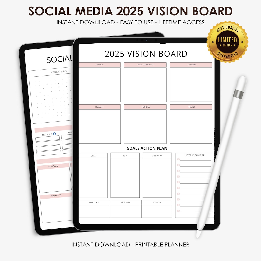 2025 Vision Board, Social Media Planner, Business Planner, Goal Setting ...