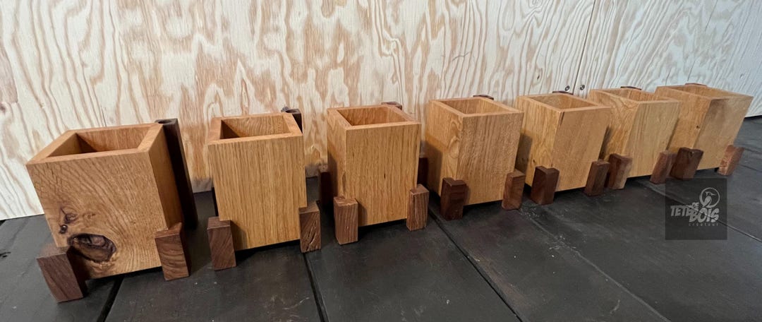 Solid Wood Pencil Holder, in Oak & Walnut - Model A - Etsy