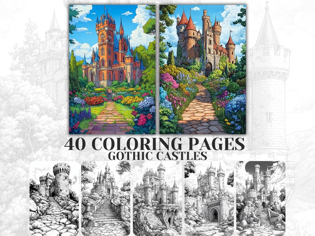 40 Gothic Castles Coloring Book for Adults and Teens, Castle Coloring ...