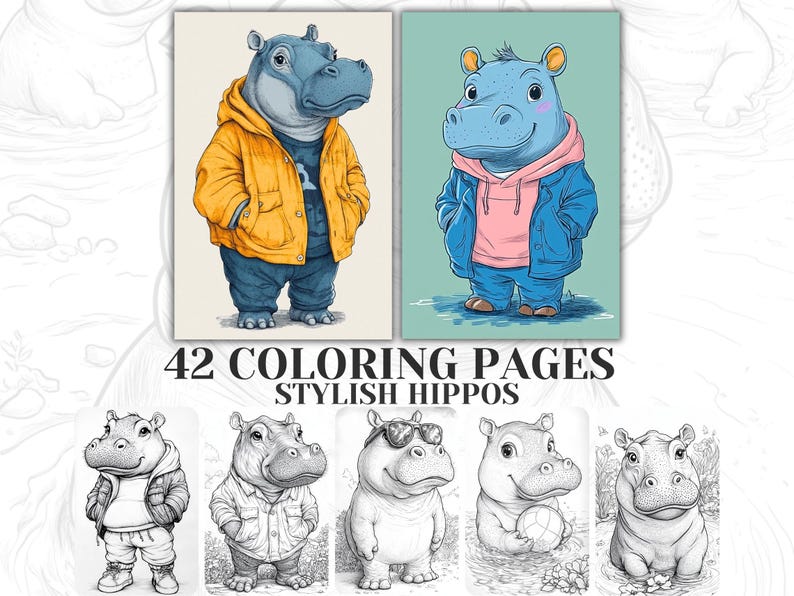 42 Stylish Hippos Coloring Pages for Adults and Kids, Animals Coloring ...