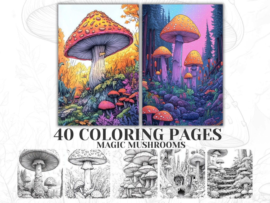 40 Coloring Magic Fungus, Toadstool Coloring, PDF Printable, Magic ...