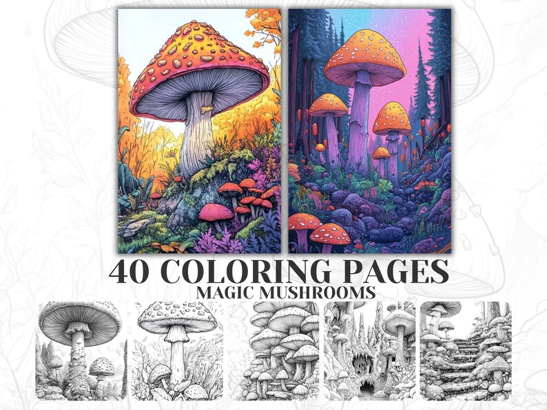 40 Coloring Magic Fungus, Toadstool Coloring, PDF Printable, Magic ...