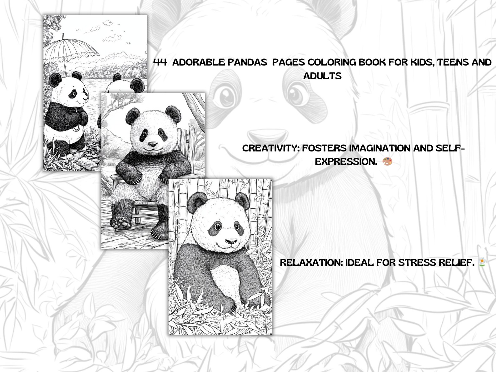 44 Cute Pandas Coloring Sheets, Kawaii Coloring Pages, Panda Pet ...