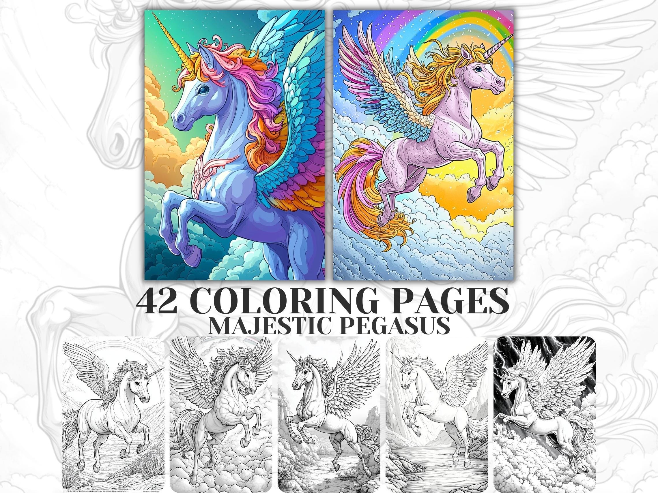 42 Majestic Pegasus Coloring Pages, Unicorn Coloring Sheets, Fantasy ...