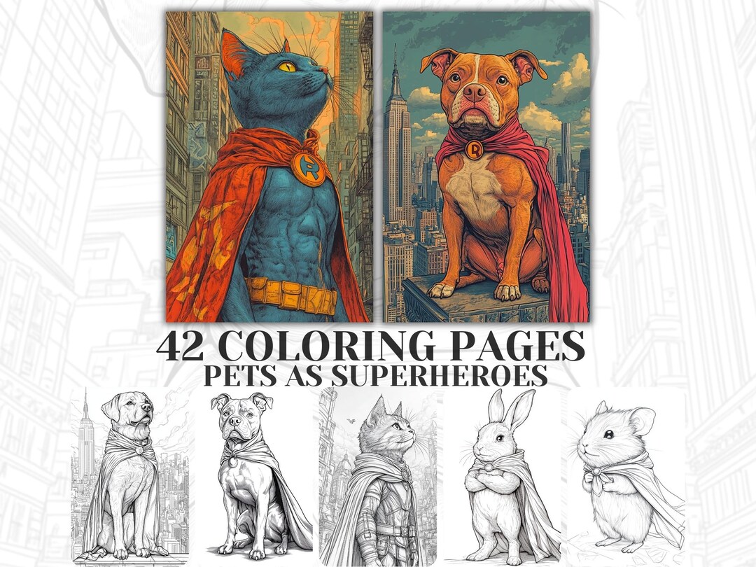 Pets as Superheroes, Coloring Book With Animals, Hamster Coloring, PDF ...
