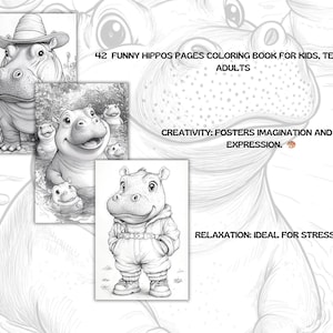 42 Stylish Hippos Coloring Pages for Adults and Kids, Animals Coloring ...