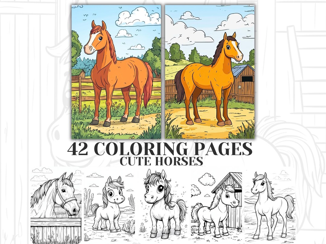 Horses Coloring Book for Kids and Teens, Kindergarten Activity, Farm ...