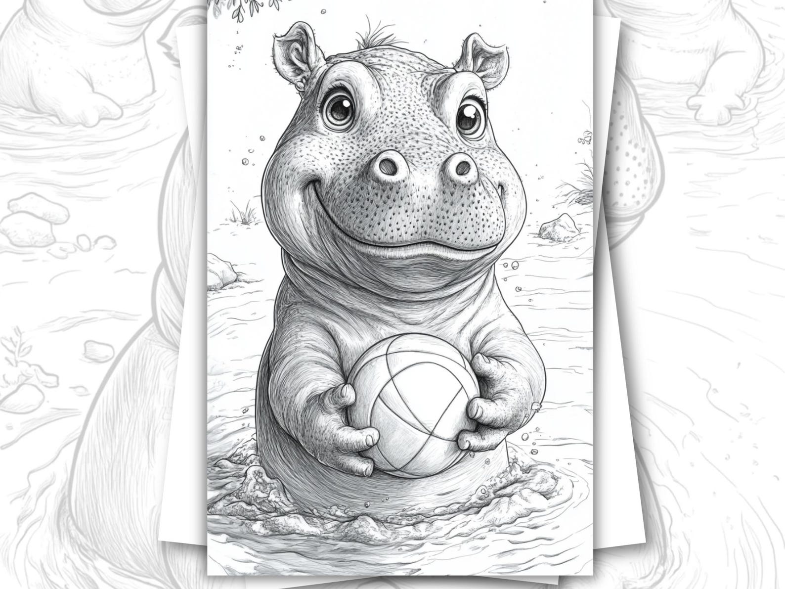 42 Stylish Hippos Coloring Pages for Adults and Kids, Animals Coloring ...