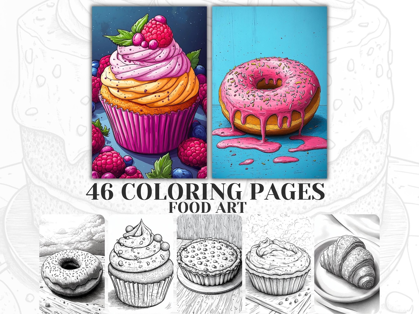46 Food Art Coloring Pages, Donut Pie Coloring, Edible Muffin Coloring ...
