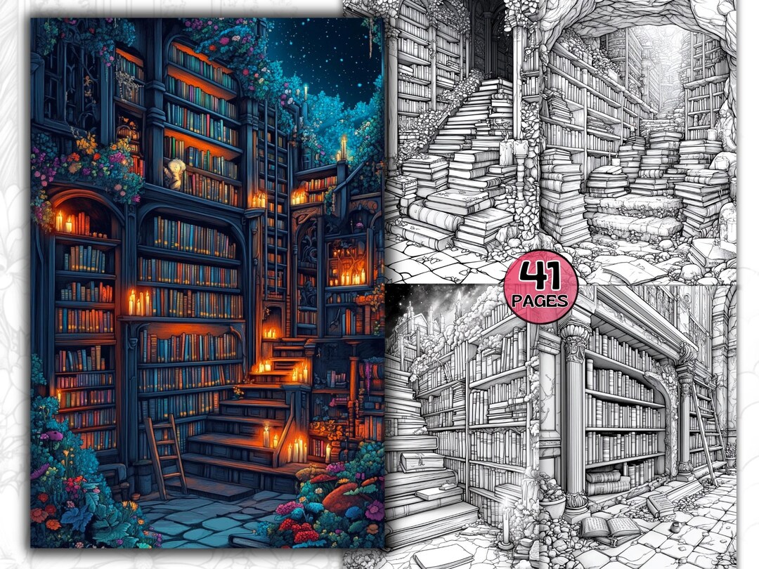 Coloring Pages, Mystic Library, Magic Library Coloring, PDF Printable ...