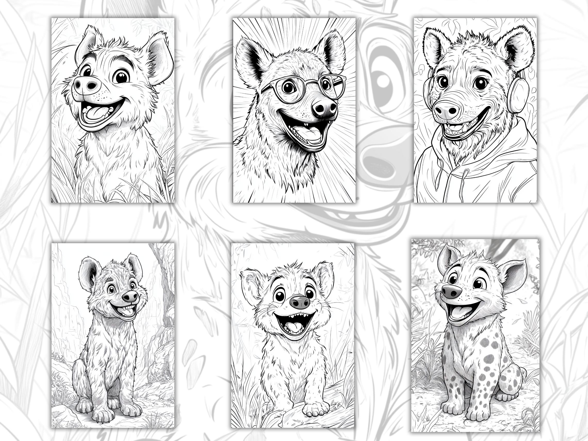 42 Hyena Coloring Pages for Kids and Adults, Wild Animals Coloring Book ...