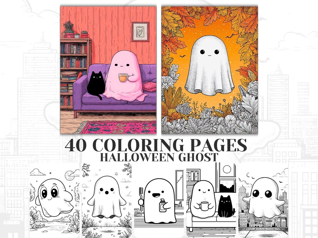 40 Cute Ghosts Coloring Book, Halloween Coloring Sheets, Autumn ...