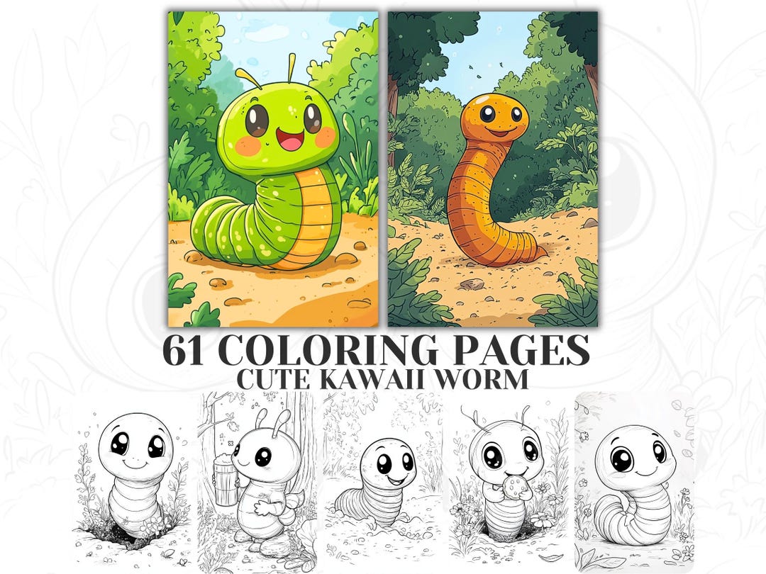 61 Worms Coloring Book for Kids and Preschoolers, Kindergarten Activity ...