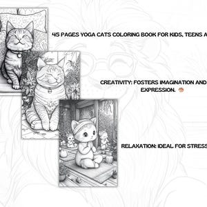 45 Yoga Cats Coloring Pages for Adults, PDF Printable Greyscale ...
