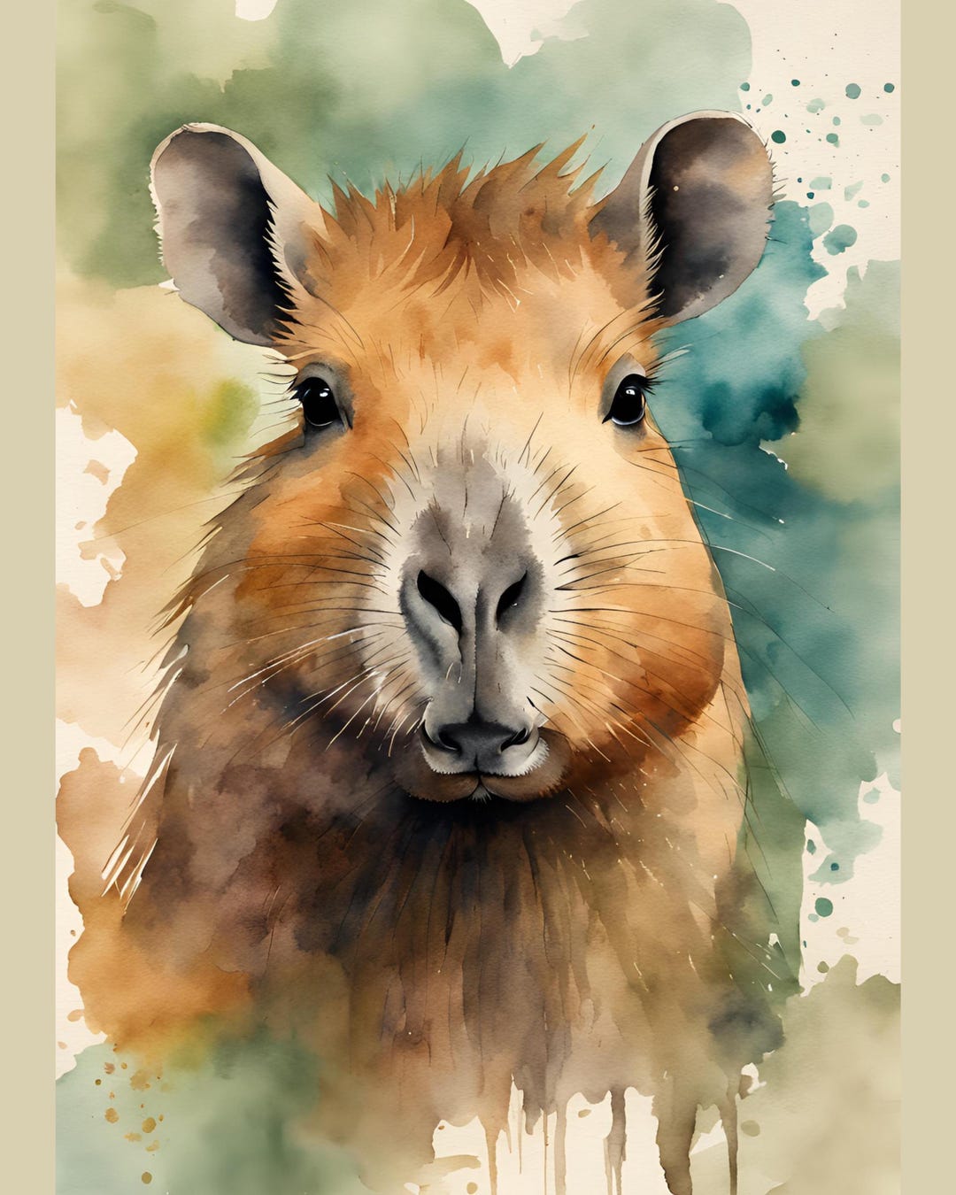 Retrato de Capivara em Aquarela - Decoração Vintage de Berçário com ...