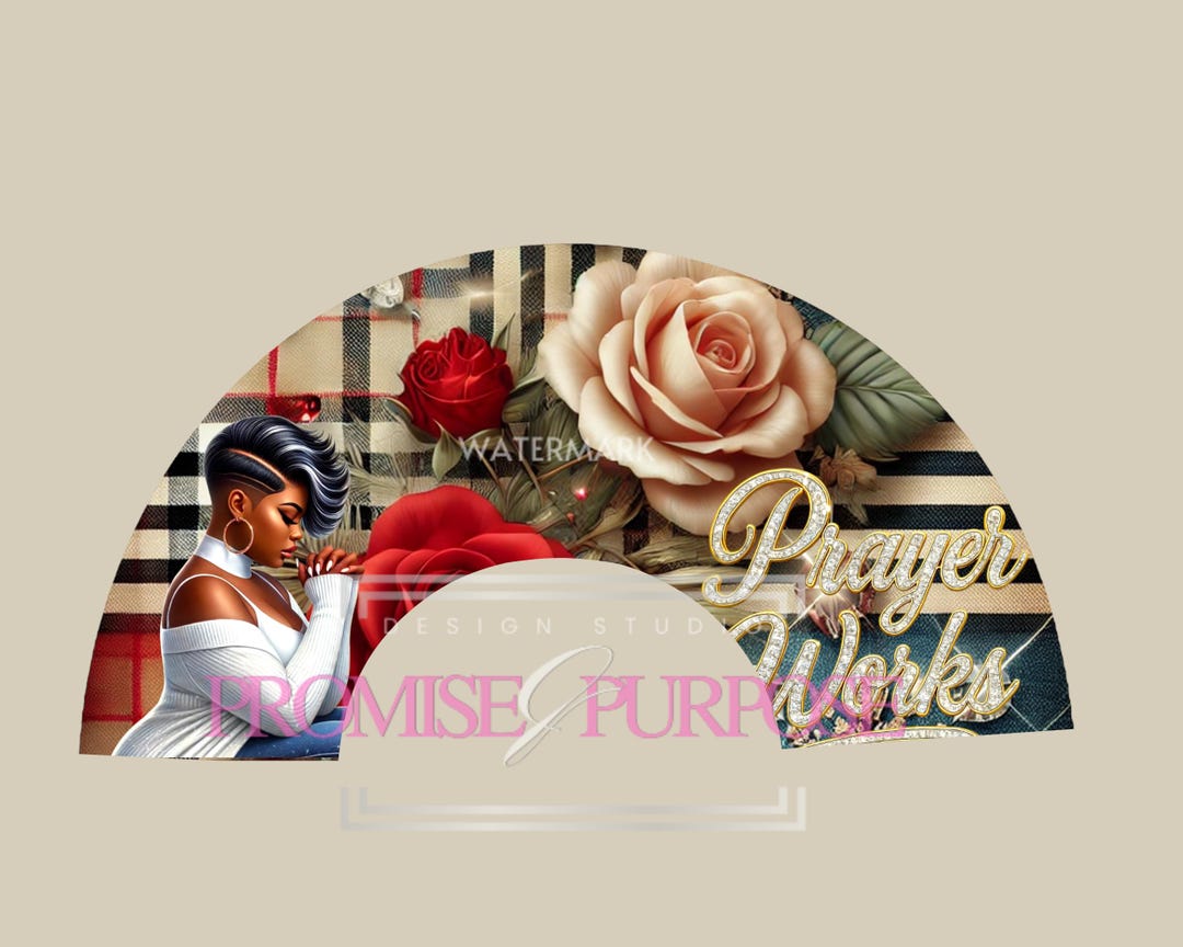 Prayer Works Clacking Fan PNG: Black Woman Roses Design (digital ...