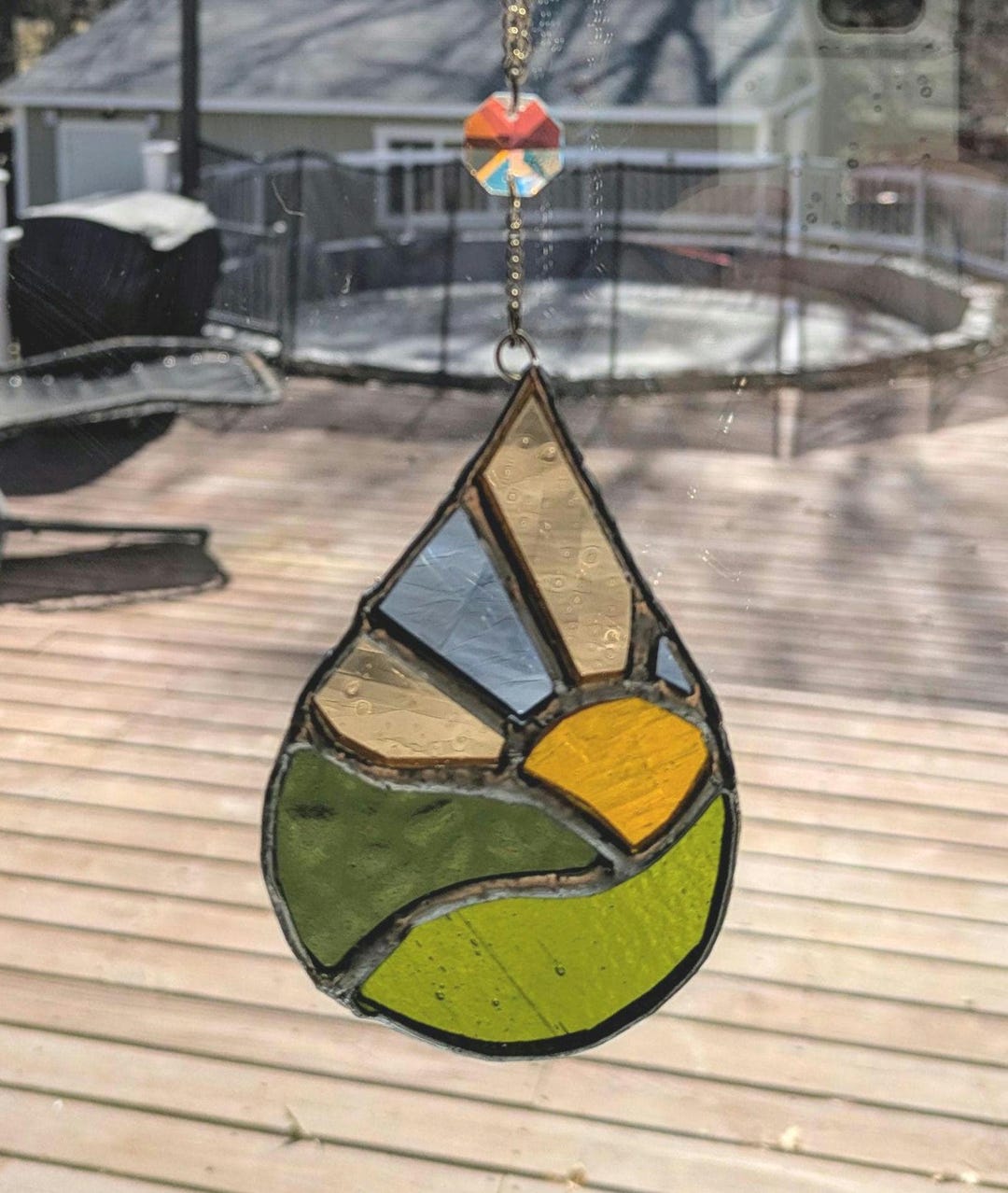 Stained Glass Teardrop Sunny Landscape Suncatcher Handmade - Etsy