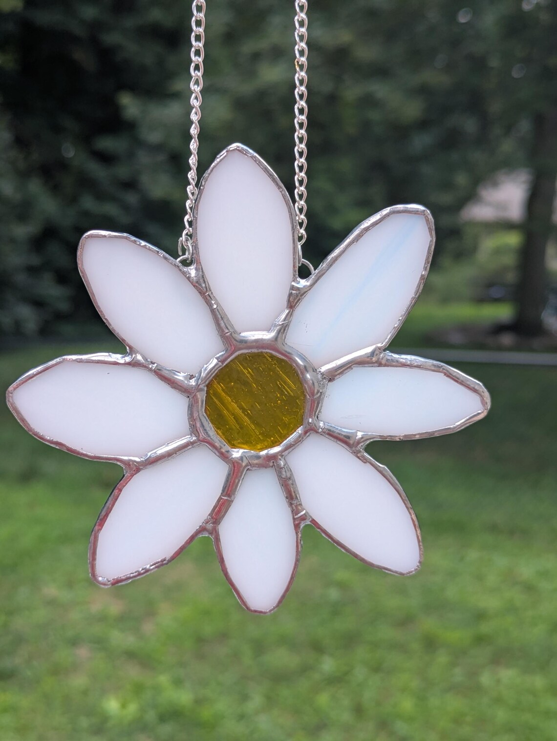 Stained Glass White Daisy Suncatcher Handmade - Etsy