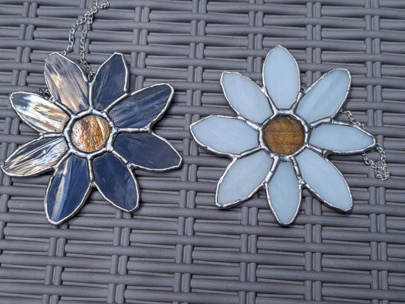 Stained Glass White Daisy Suncatcher Handmade - Etsy