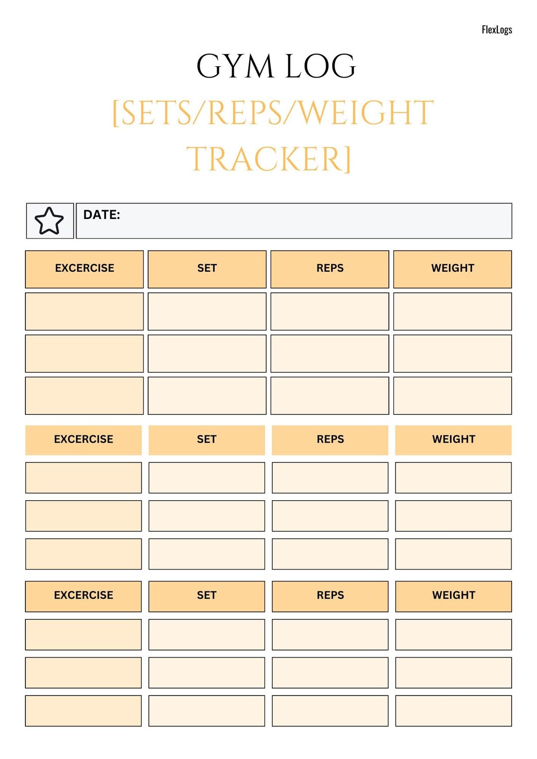Printable Gym Log PDF | Workout Tracker for Sets, Reps, Weight | Easy ...