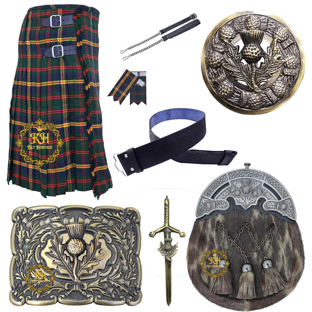 Men's Traditional Tartan Kilt Set for Men USMC Kilts for Men Scottish ...