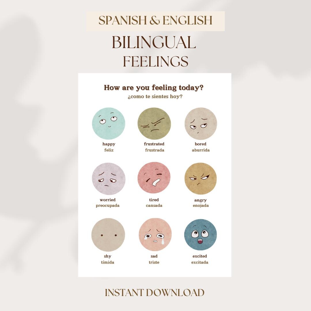 Bilingual Spanish English Feelings Page - Etsy