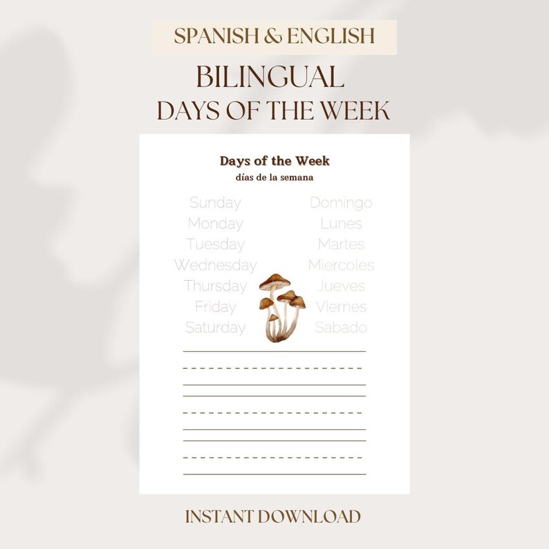 Bilingual Spanish English Days of the Week Tracing Page - Etsy